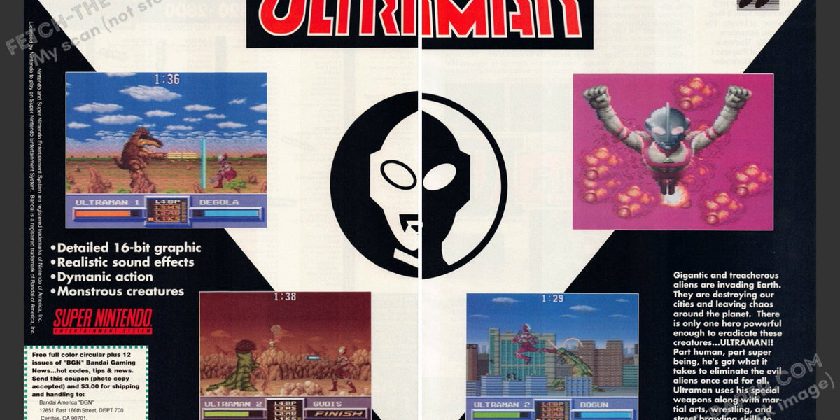 Ultraman Video Game 1990s Print Advertisement 1991 — Fetch-the-Paper