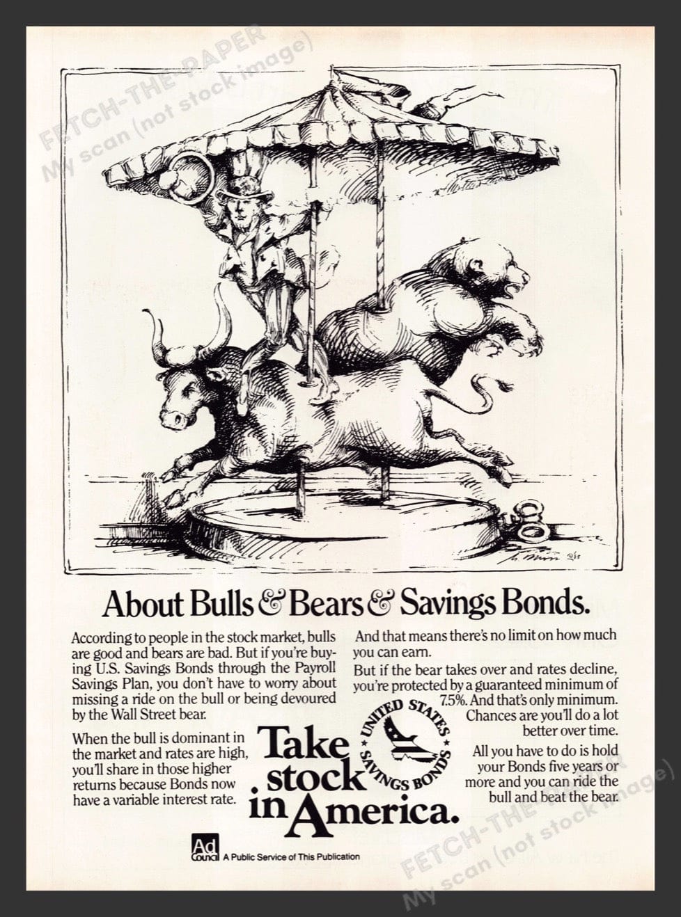 United States Savings Bonds 1984 Carousel Bull Bear Print Ad — Fetch ...