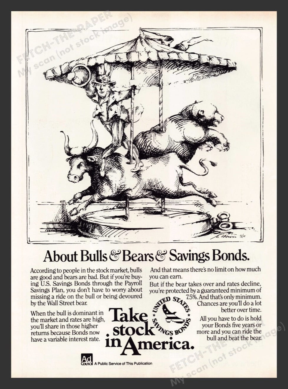 United States Savings Bonds 1984 Carousel Bull Bear Print Ad — Fetch ...