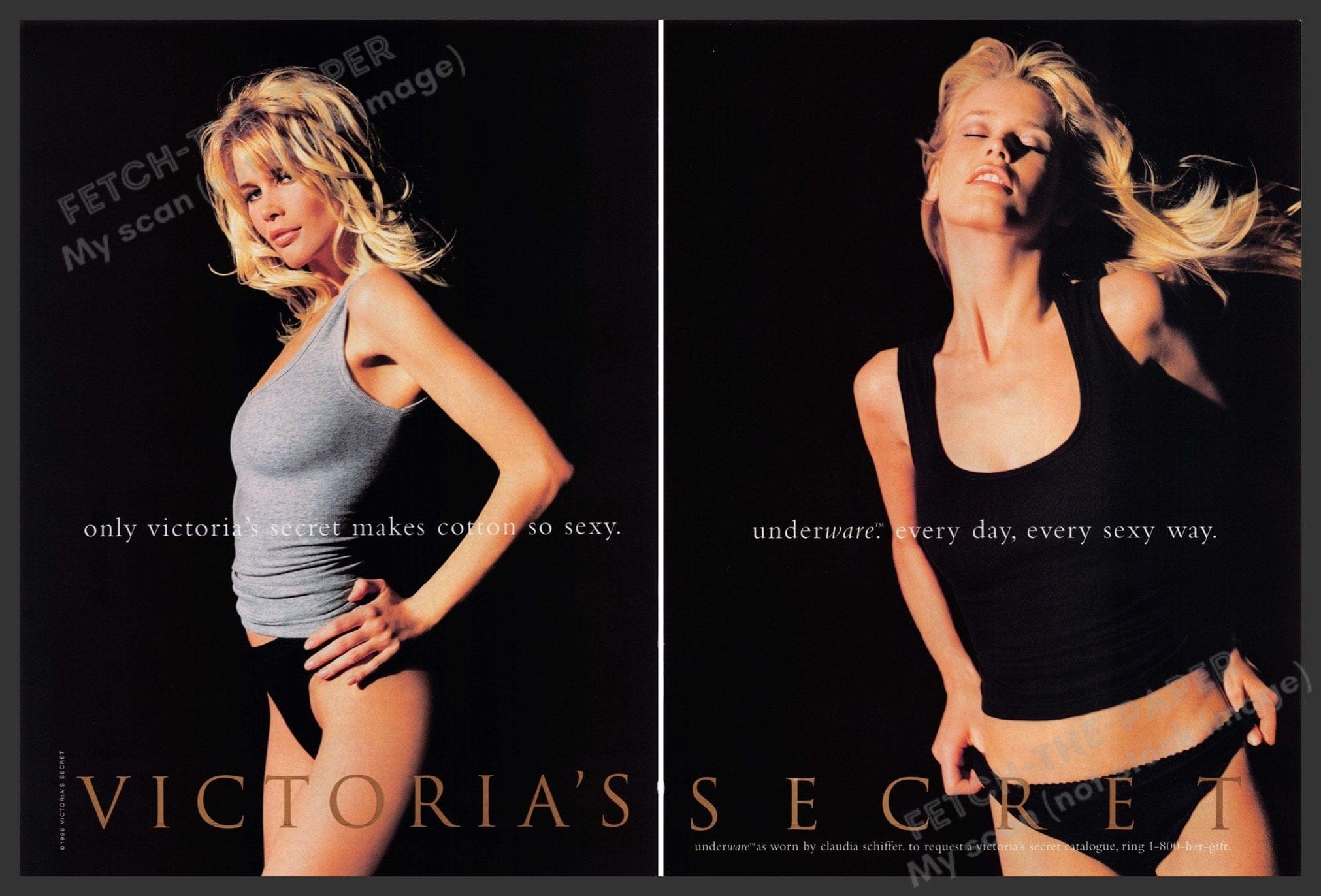 Victoria's Secret Claudia Schiffer 1990s Print Advertisement (2 pages) — Fetch-the-Paper