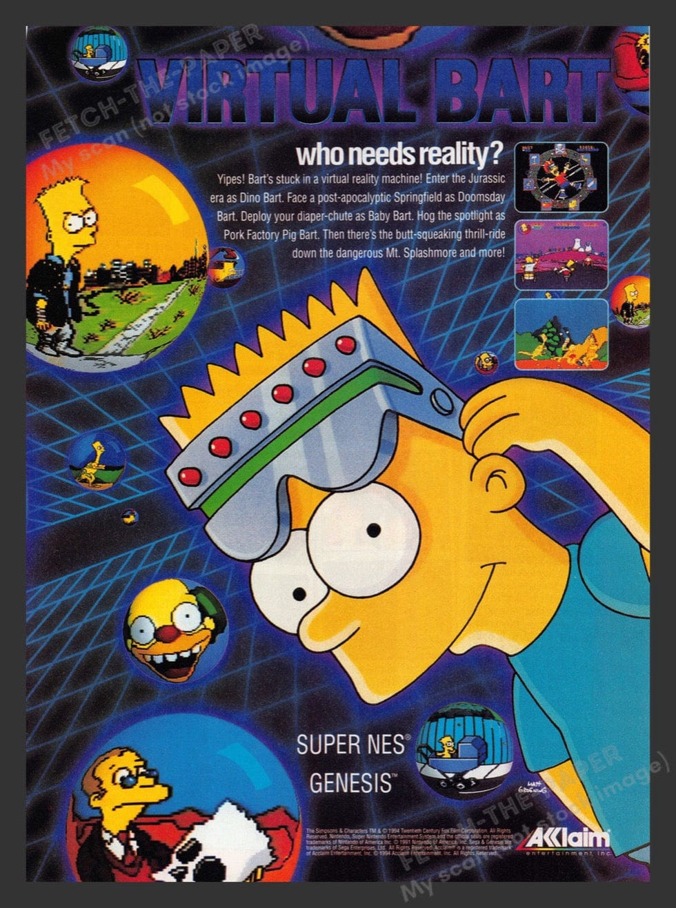 Virtual Bart Simpson Video Game 1990s Print Advertisement Ad 1994 — Fetch-the-Paper