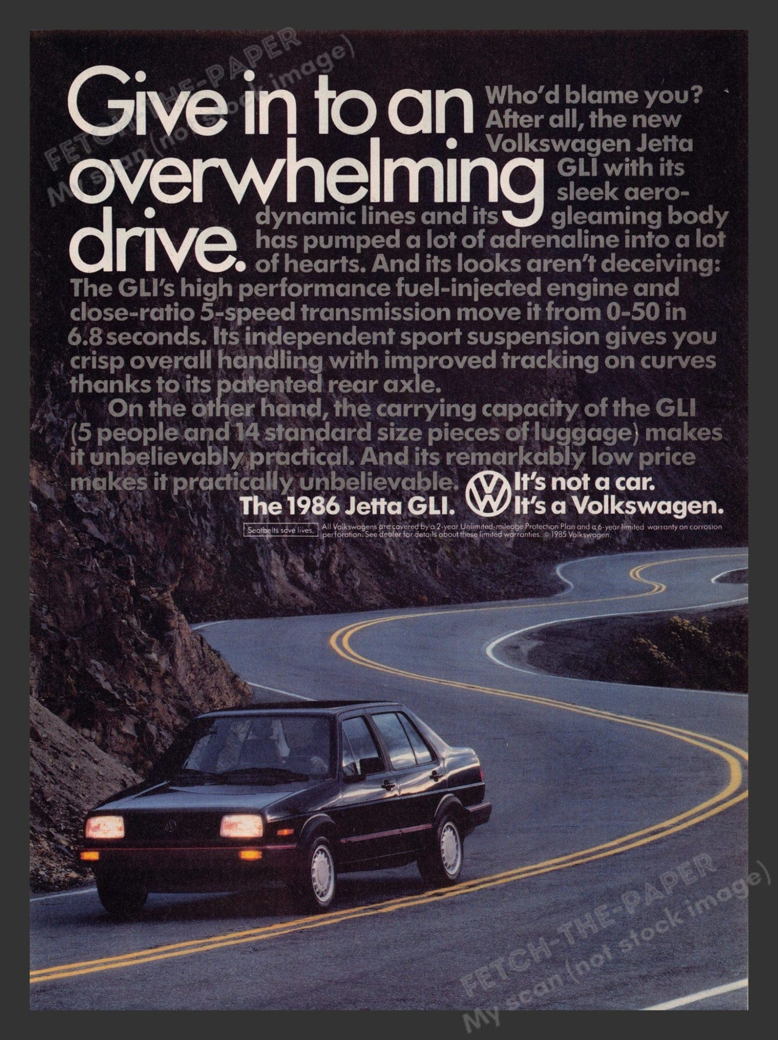 Vintage 1985 Volkswagen Jetta GLI Print Ad - High Performance — Fetch ...