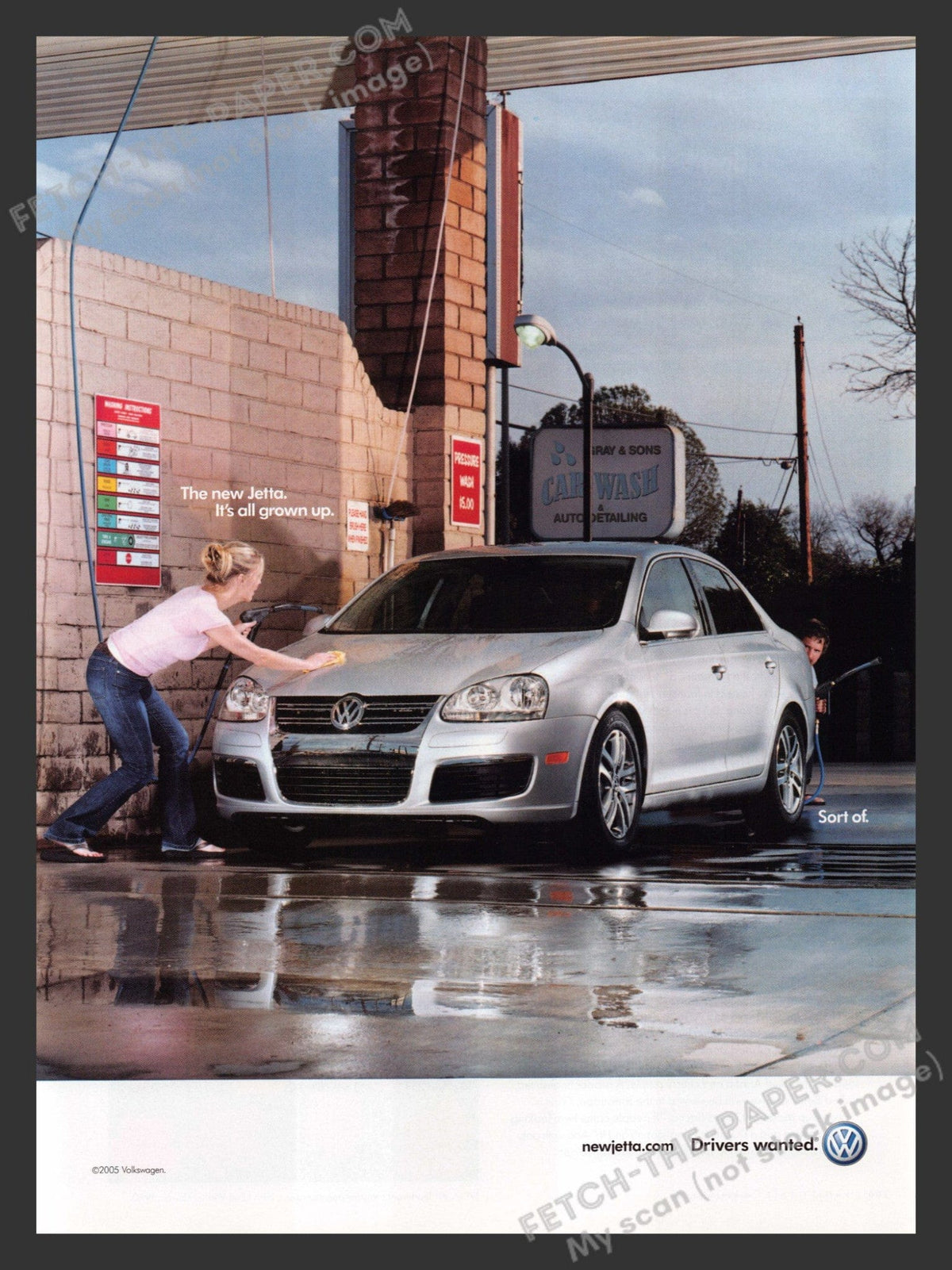 Vintage 2005 Volkswagen Jetta Print Ad - Car Wash Scene — Fetch-the-Paper