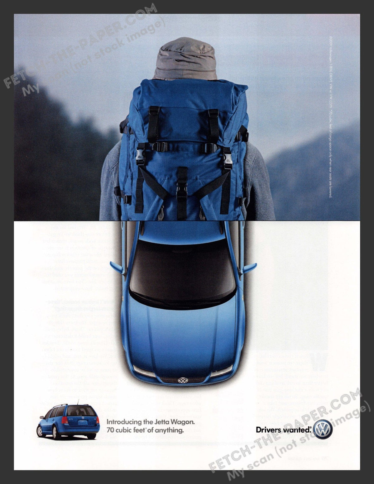 VW Volkswagen Jetta Wagon Hiker's Backpack 2000s Print Ad — Fetch-the-Paper