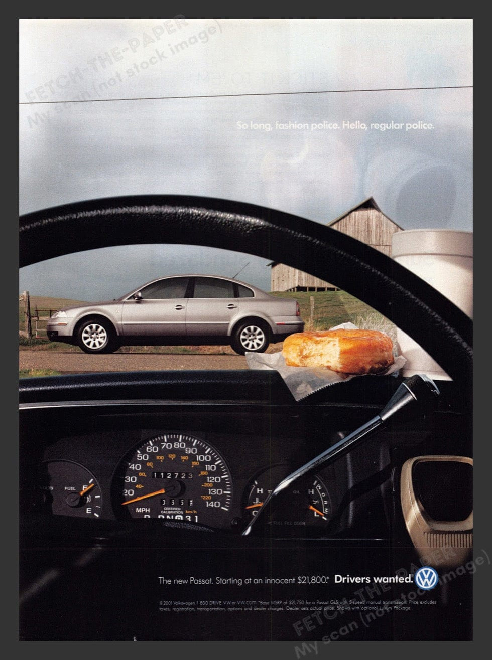 2001 VW Volkswagen Passat Police Car Donut Ad Print — Fetch-the-Paper