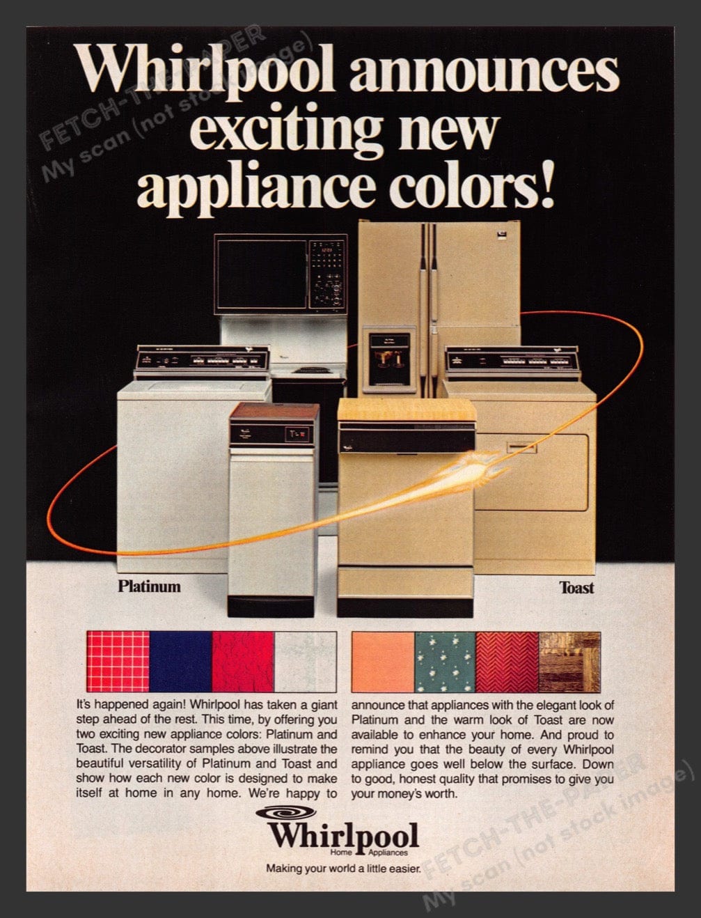 Whirlpool 1984 Ad: New Platinum & Toast Appliance Colors — Fetch-the-Paper