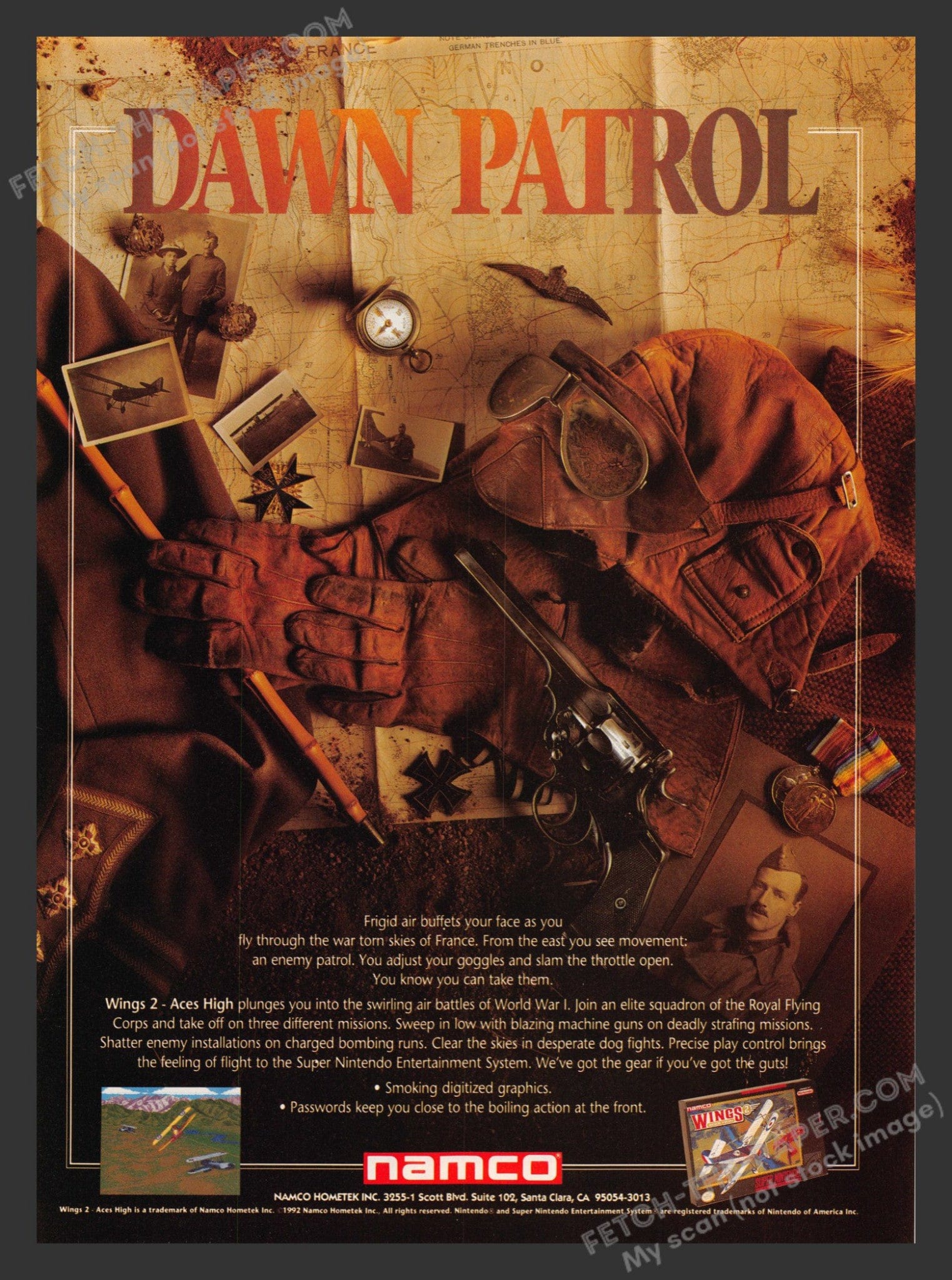 Wings: Dawn Patrol Video Game 1990s Print Advertisement 1992 — Fetch-the-Paper