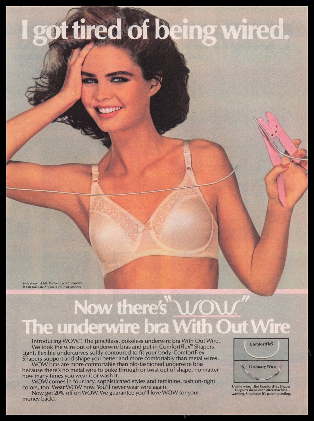 Wow Bra Lingerie 1980s Print Advertisement Ad 1985 Cutting Underwire — Fetch-the-Paper