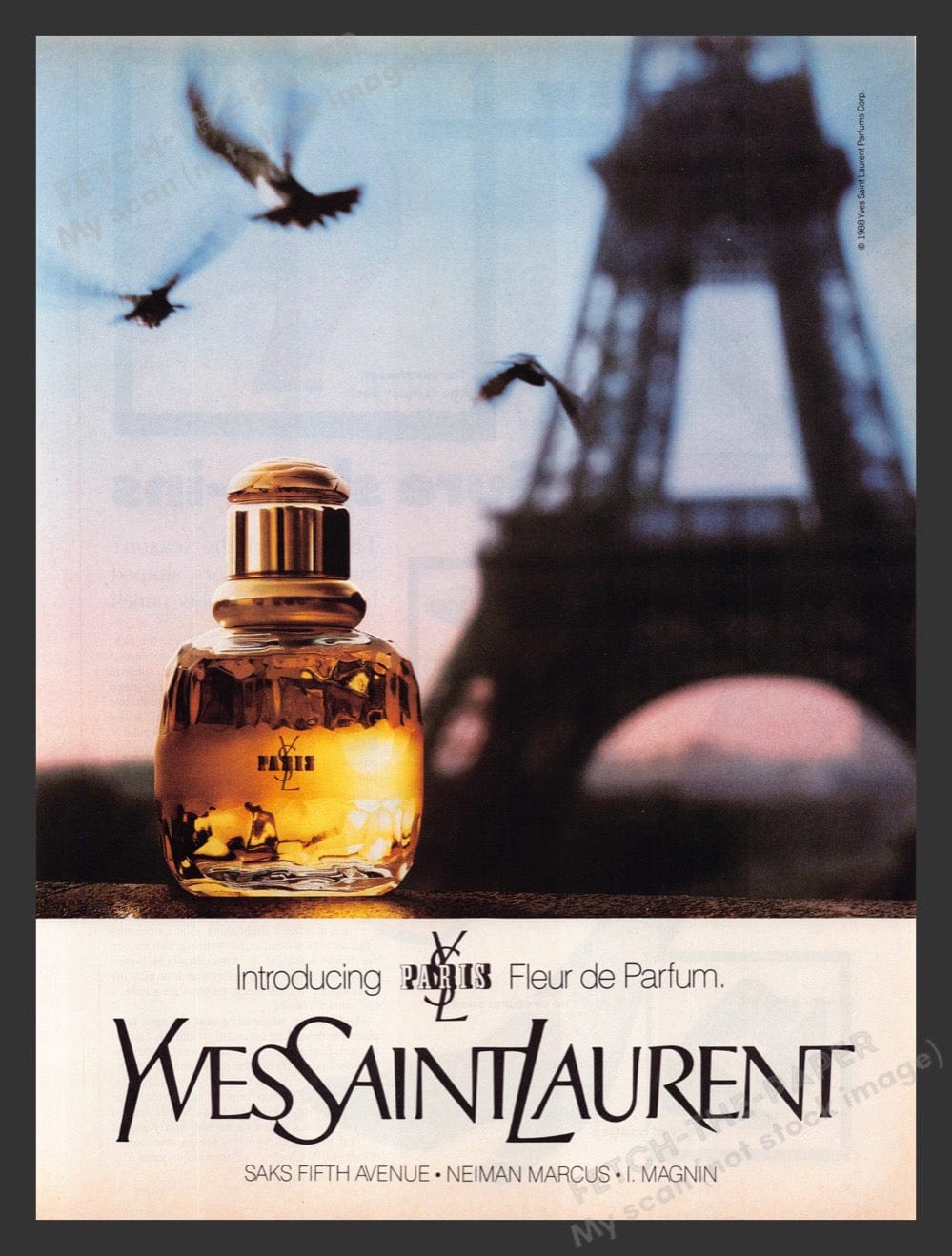 Yves Saint Laurent Perfume "Paris" Eiffel Tower 1980s Print Ad 1988 ...